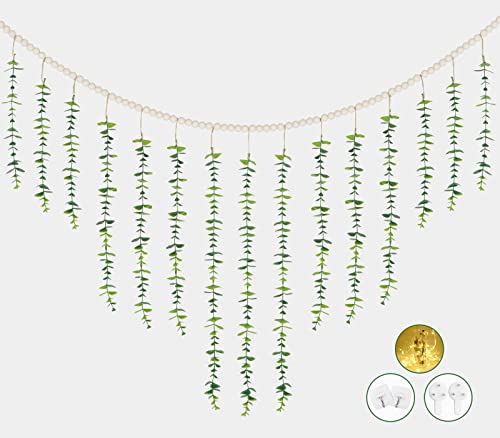 Yastouay Clearance 40" Artificial Eucalyptus Hanging Wall Decor with 6.56Ft Light Boho Wall Decor Wooden Beads Garland Fake Eucalyptus Plant Faux Fake Greenery Vines for Bathroom Bedroom Nursery