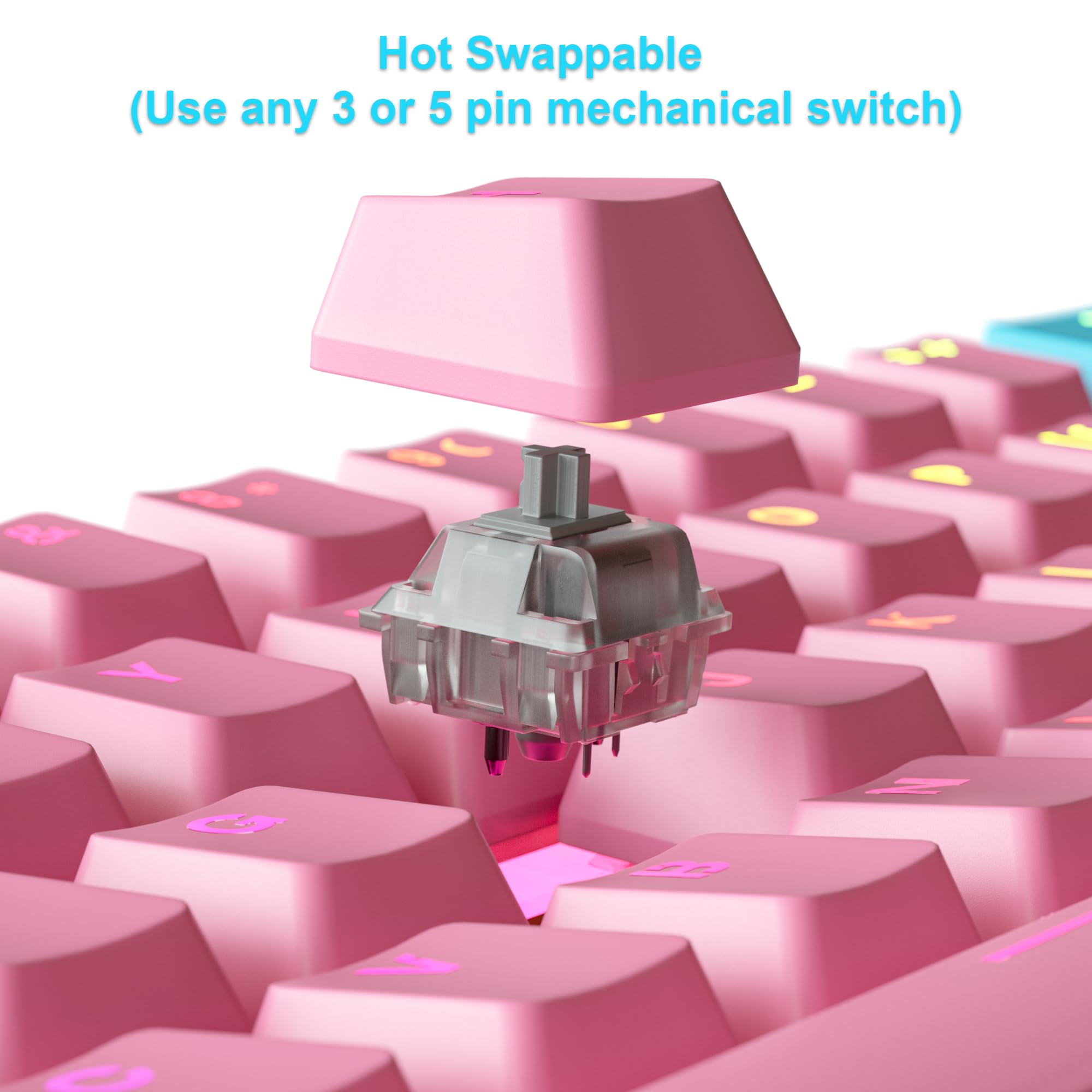 KRAKEN KEYBOARDS Pro 60 Percent Keyboard 60% Gaming Keyboard Mechanical - Blue & Pink - HOT SWAPPABLE - for Gaming On PC, Xbox, PlayStation & MAC (Cotton Candy | Silver Switches)