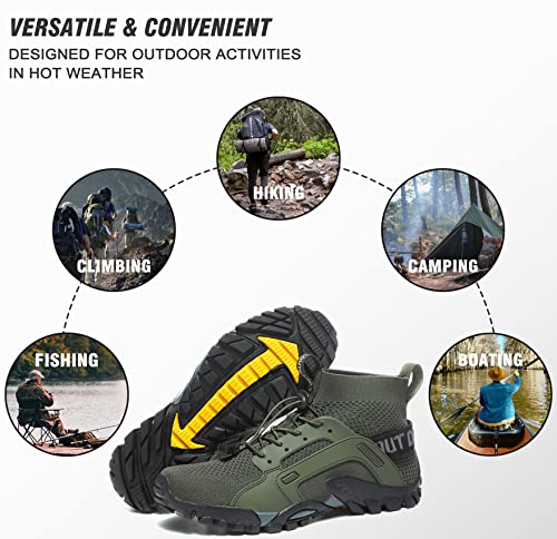 LOUECHY Men's Hiking Shoes Slip-On Walking Shoes Breathable Sock Sneakers 8305-41 Army Green-8