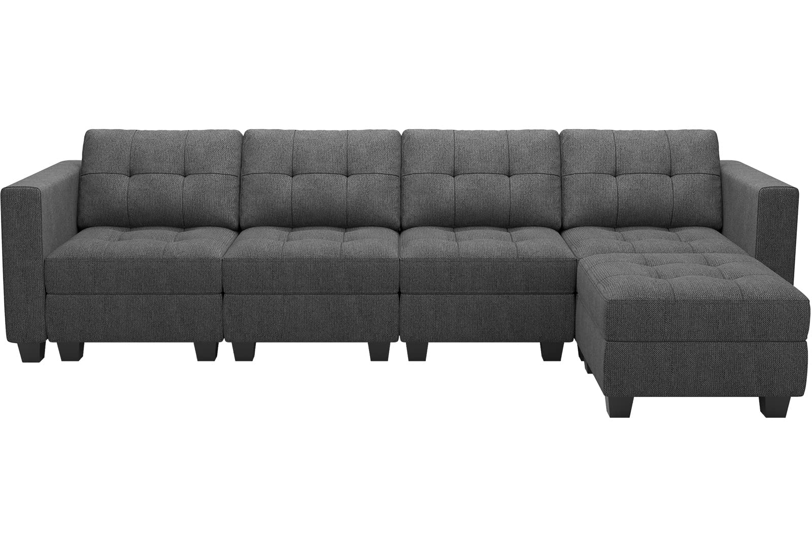 Belffin Convertible Modular Sectional Sofa Couch with Storage Seat L Shaped 4-Seat Sofa Couch with Reversible Chaise Modular Sectional Fabric Dark Grey