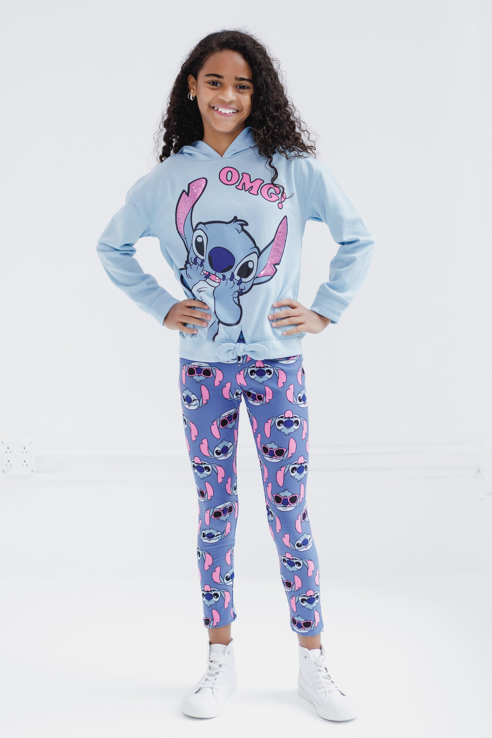 Disney Lilo & Stitch Little Girls Pullover FleeceHoodie and Leggings Outfit Set Blue 7-8