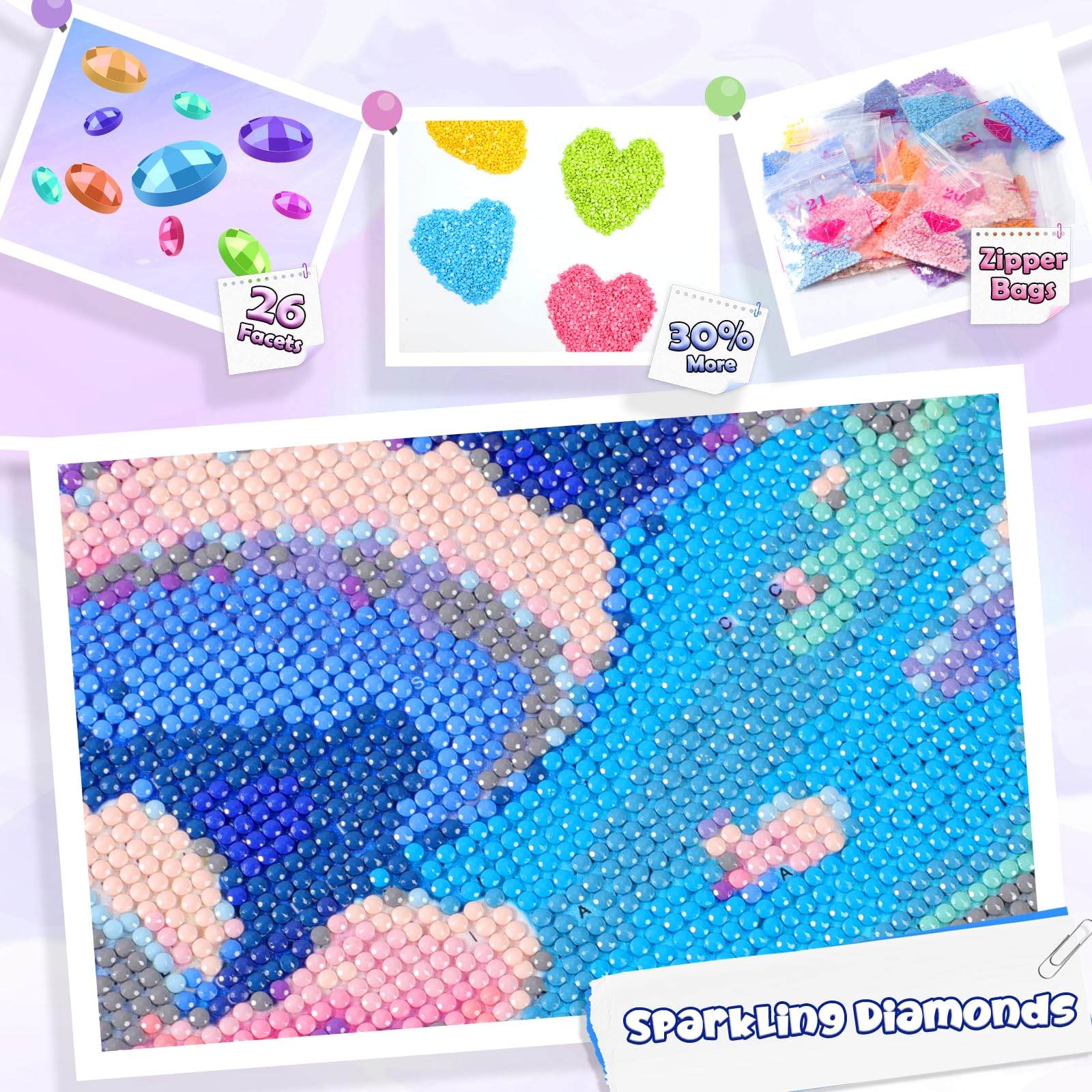 DIY 5D Diamond Painting Kits White Angel Wing Full Drill Round Diamond Art Paint by Number Kits for Beginner Crystal Cross Stitch for Wall Decoration 30x40cm