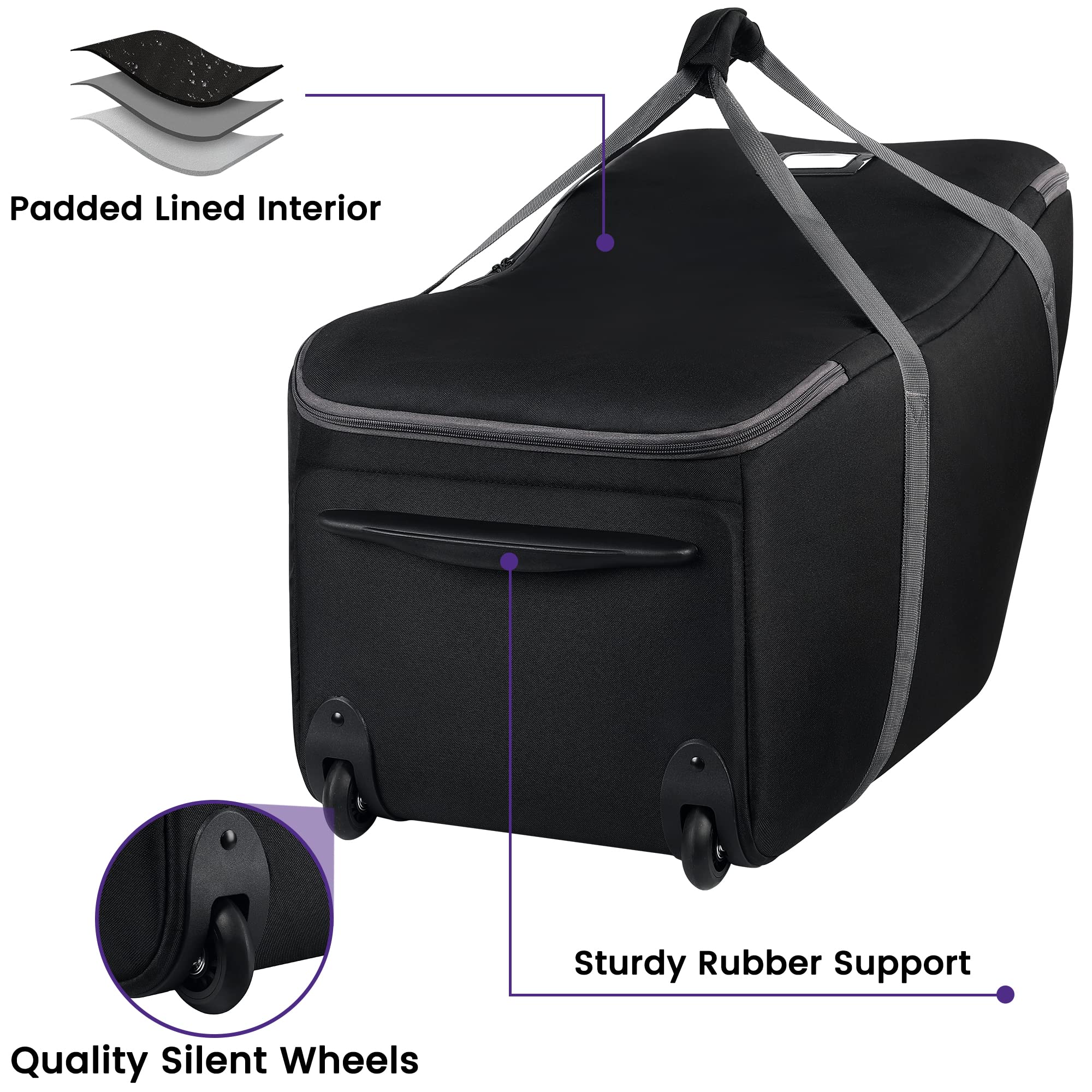 SCTEL Car Seat Travel Bag for Airplane Fits Chicco KeyFit 30, UPPAbaby MESA, Nuna Pipa, Padded Car Seat Bag with Wheels, Infant Gate Check Bag with side pocket, Protective Feet, Adjustable Handle