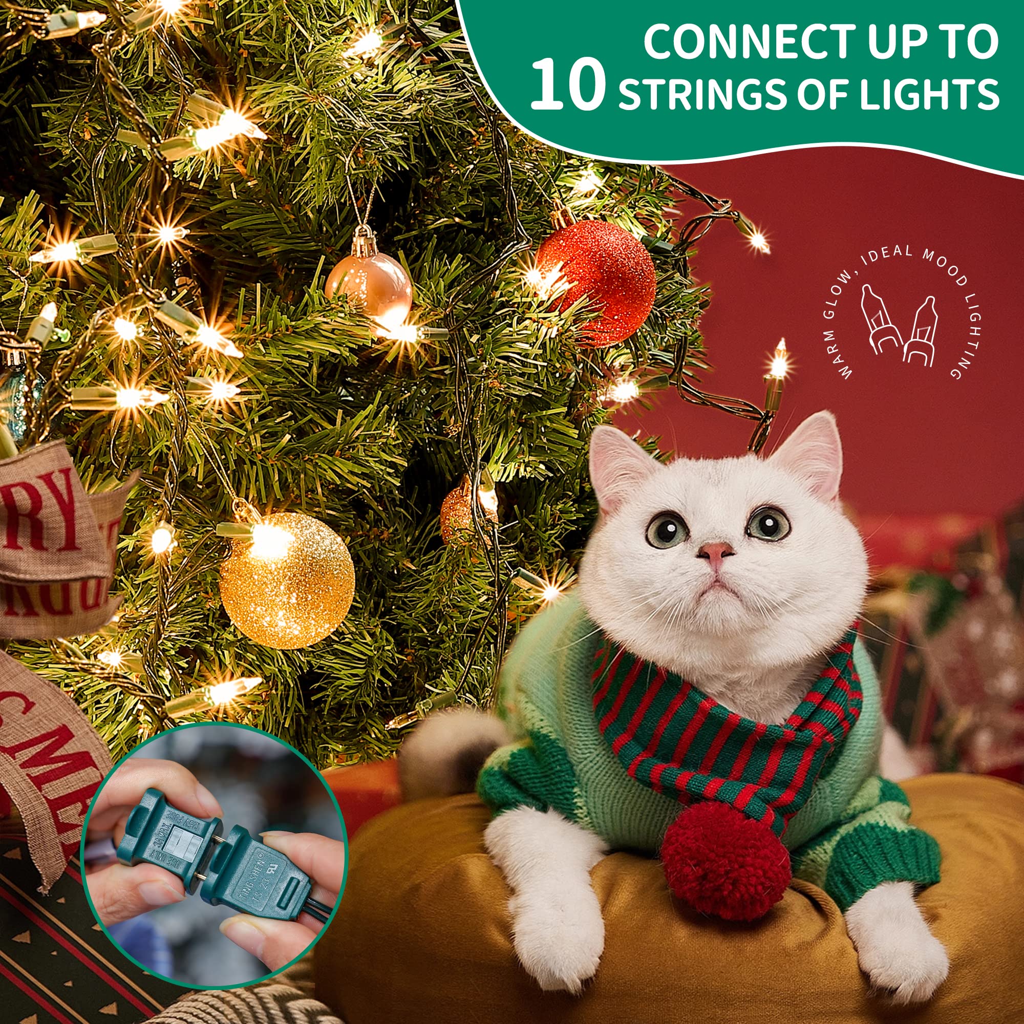 HEYFUNi Clear Christmas Lights 50Count 13Feet White Christmas Tree Lights Set, Incandescent Bulb Mini String Lights for Indoor Outdoor Tree Party Weeding Home Xmas Holiday Decorations,Green Wire