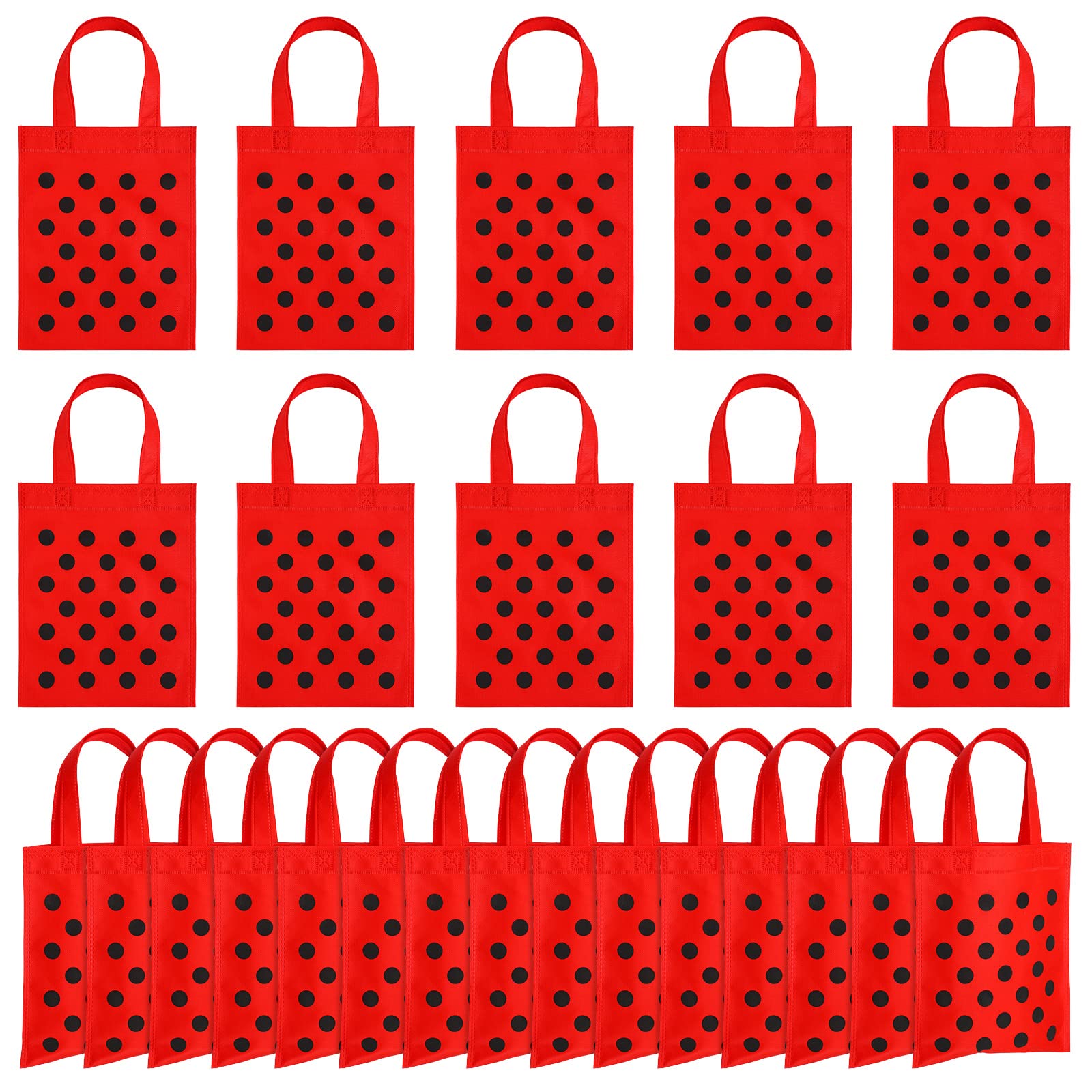Sumind 24 Pieces Ladybug Party Favors Bags Ladybug Watermelon Goodie Gift Bags Red Black Polka Dot Non Woven Bag with Handles for Birthday Party Decoration Supplies