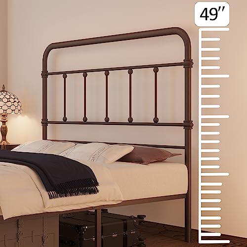 Macbimony Queen-Bed-Frame with headboard Giselle-Vintage Antique-Metal - Platform Mattress Foundation,49 inch High,No Box Spring Needed(Brown)