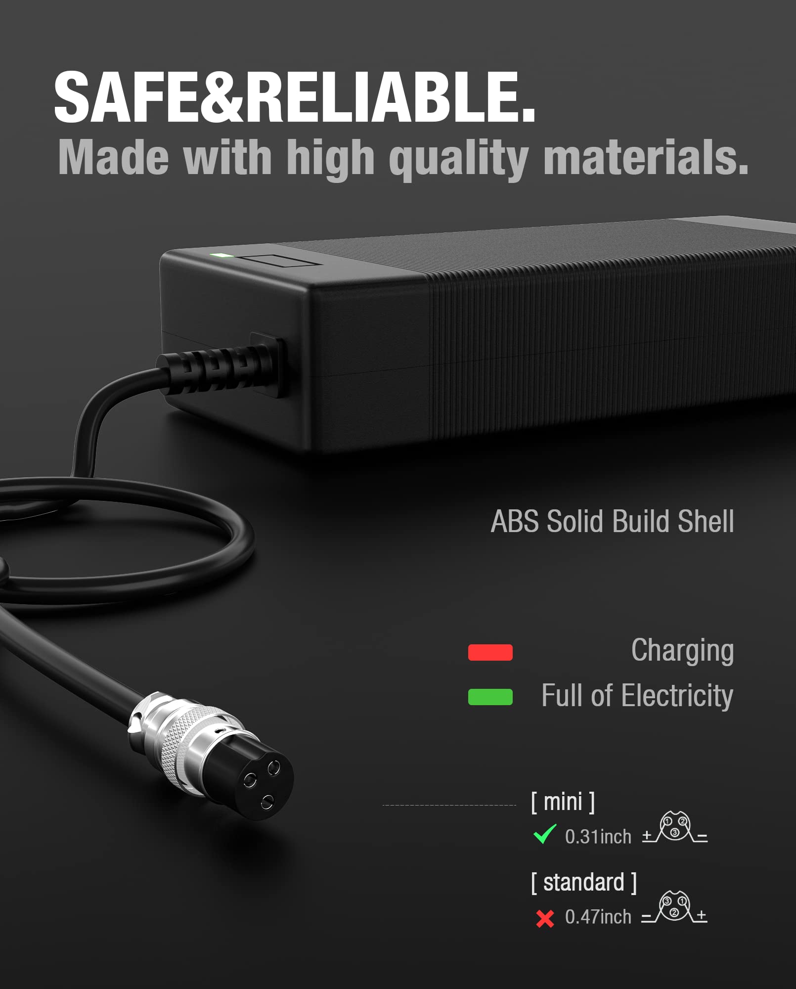 stio Universal Power Adapter Charger for Gotrax/Hiboy, 42V/36V 2A GX16 GX12 3Pins DC5.5-2.5/2.1 XLR 3Prong Connector Power Supply for 36V Lithium Battery UL Certified Charger