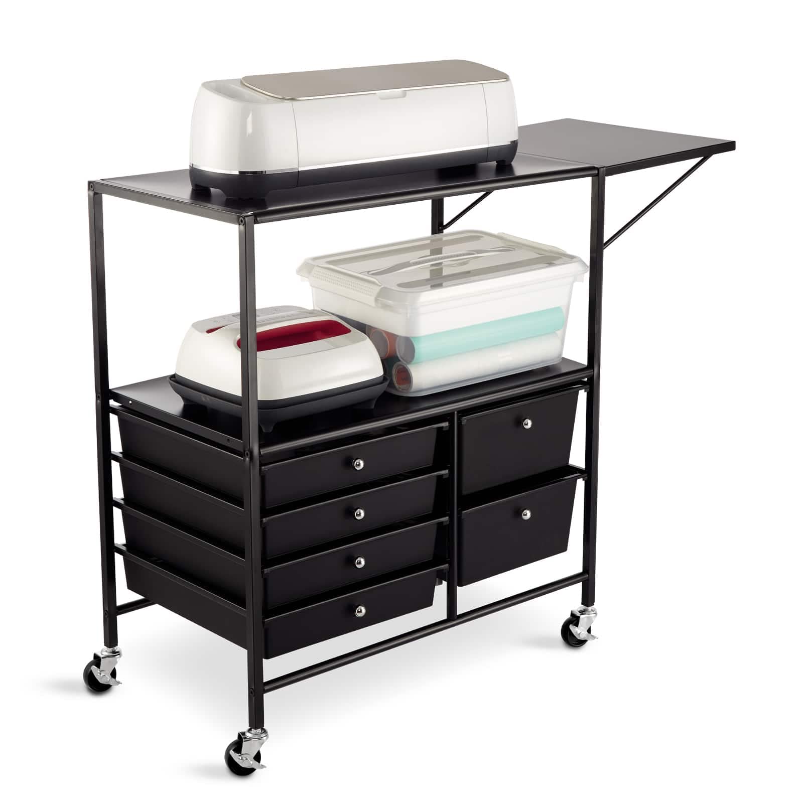 Simply Tidy Essex Black Drawers & Rolling Cart with Tray and Extendable Table Multi-Functional Storage Cart for Art & Craft Supplies - 1 Pack
