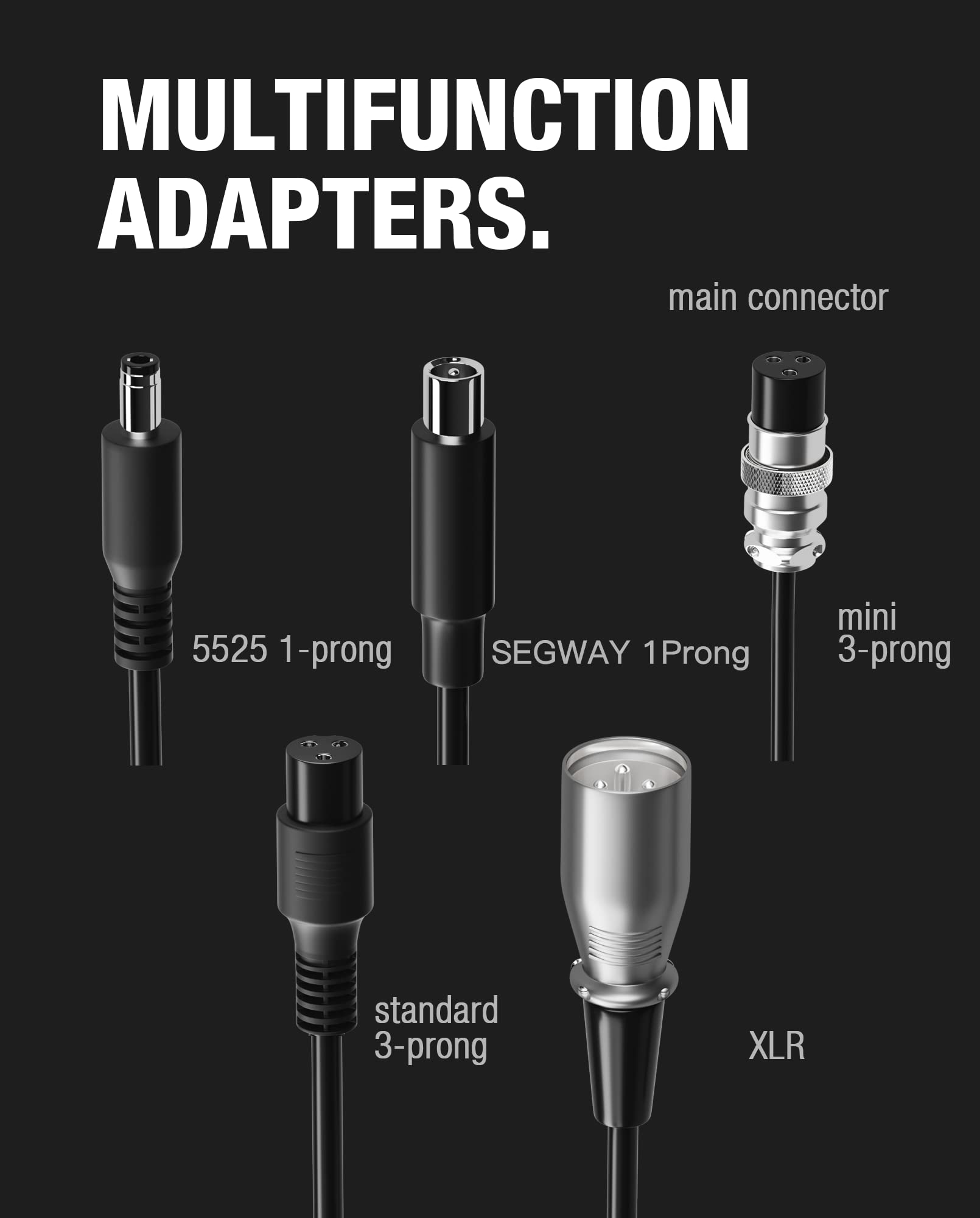 stio Universal Power Adapter Charger for Gotrax/Hiboy, 42V/36V 2A GX16 GX12 3Pins DC5.5-2.5/2.1 XLR 3Prong Connector Power Supply for 36V Lithium Battery UL Certified Charger