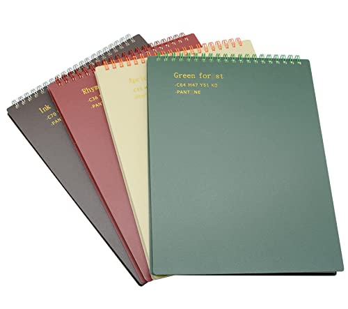 Yansanido Top Bound Spiral Notebook, 4 Pcs B5 Thick Plastic Hardcover 7mm College Ruled 4 Color 80 Sheets -160 Pages Journals for Study, Work, Travel and Notes (Dark Color)