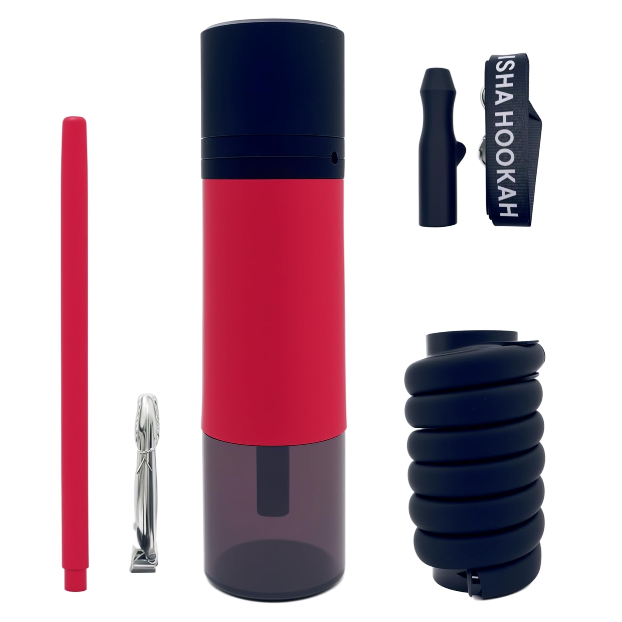 RED CORAL Hookah On-The-Go with a Portable Car Hookah Set for Travel and Outdoor Mini and Small Shisha Easy Assembly and Storage Options with Hookah Accessories Tongs and Tips (RED)