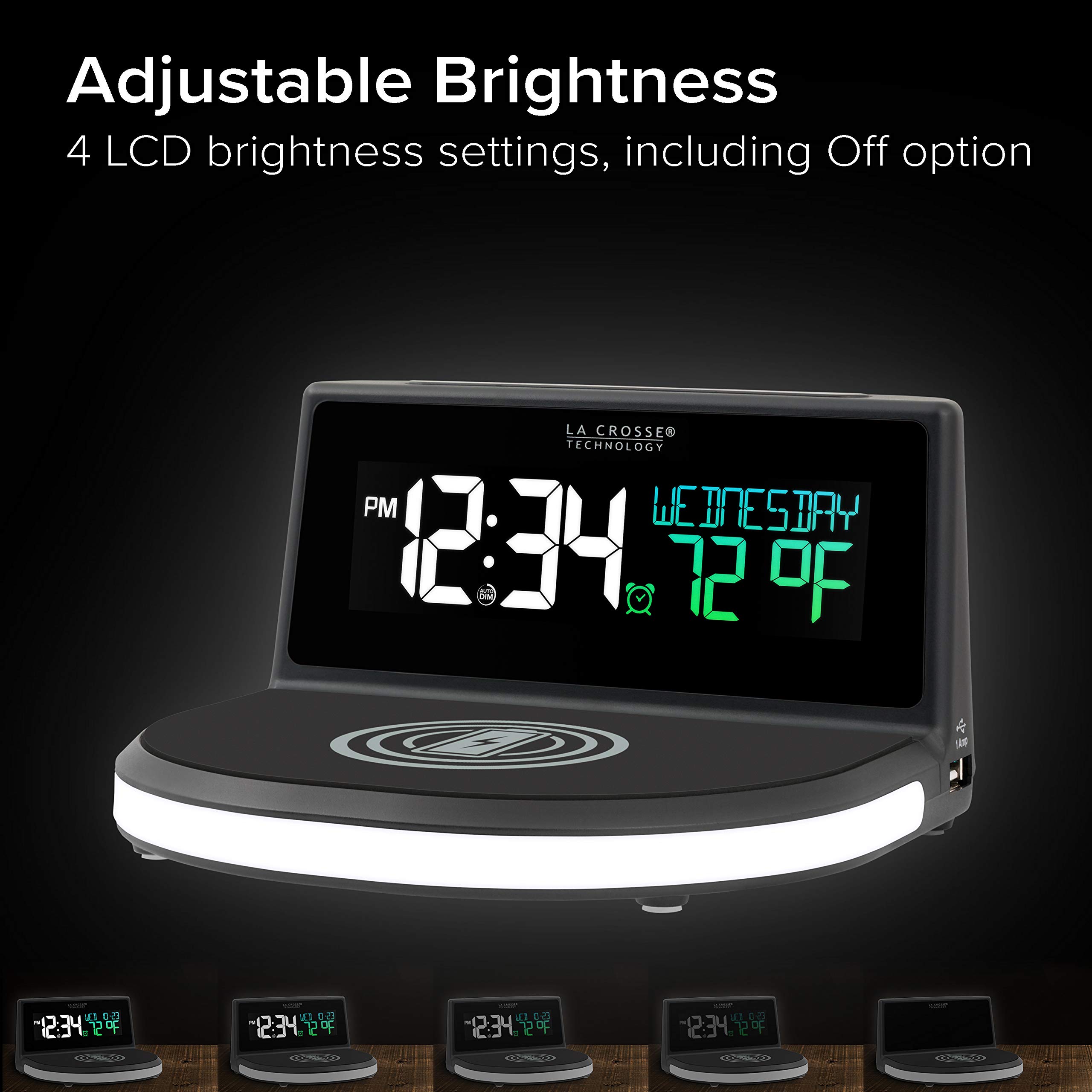 La Crosse Technology 617-148V2 Qi-Certified Wireless Charging Alarm Clock with Glowing Light Base