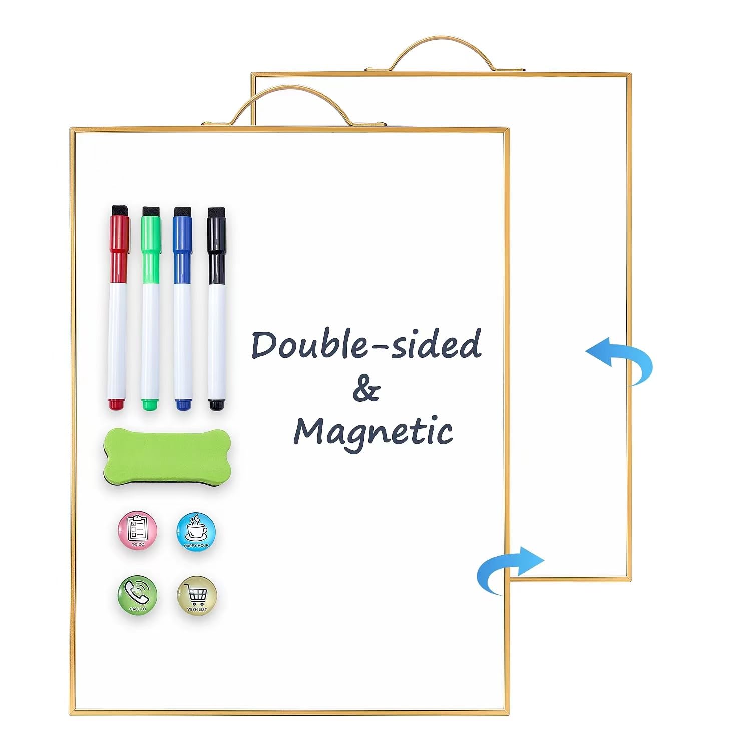 TANKEE Small Dry Erase Board - 16" X 12" Portable White Board, Double-Sided Hanging Whiteboard for Wall, Erasable Mini Magnetic Marker Board for Office, Home, Kitchen, Room, Aluminum Frame