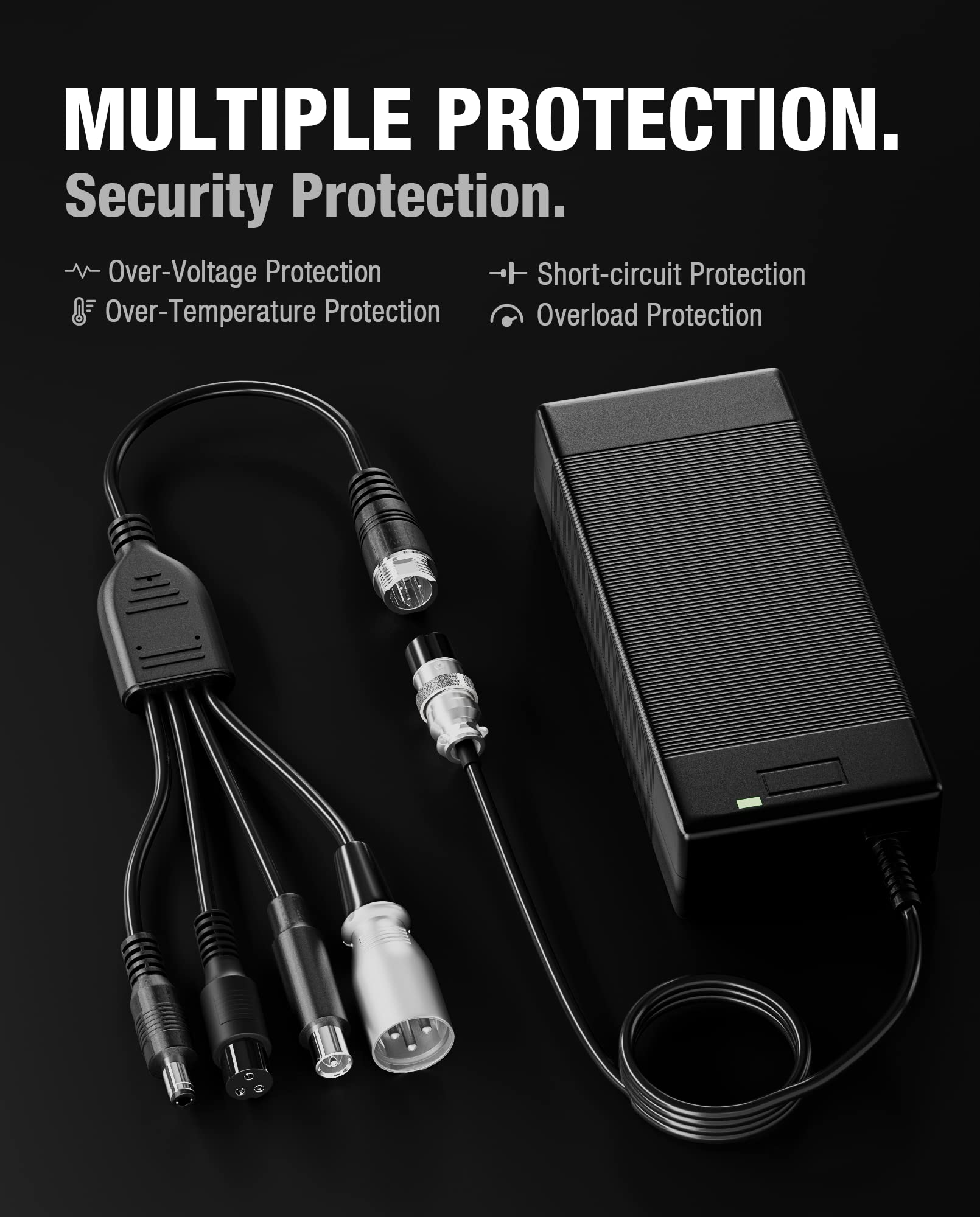 stio Universal Power Adapter Charger for Gotrax/Hiboy, 42V/36V 2A GX16 GX12 3Pins DC5.5-2.5/2.1 XLR 3Prong Connector Power Supply for 36V Lithium Battery UL Certified Charger