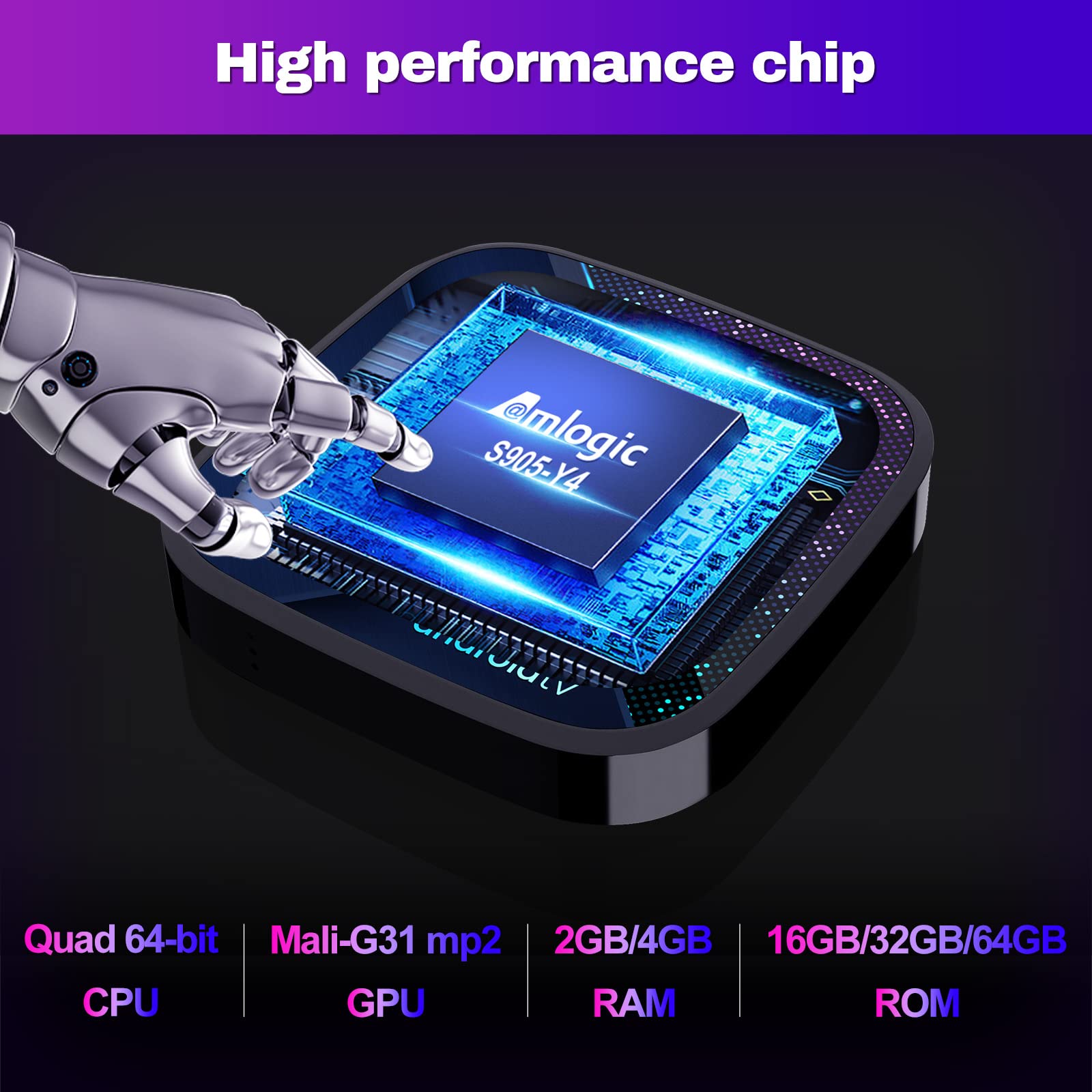 HAKO Pro Android 11 TV Box 4GB RAM 32B ROM Amlogic S905Y4-B 2.4G/5G Dual WiFi BT 5.0, AV1, H.265, VP9, HDR 10+, Supports Netflix, Prime Video 4K HDR Box