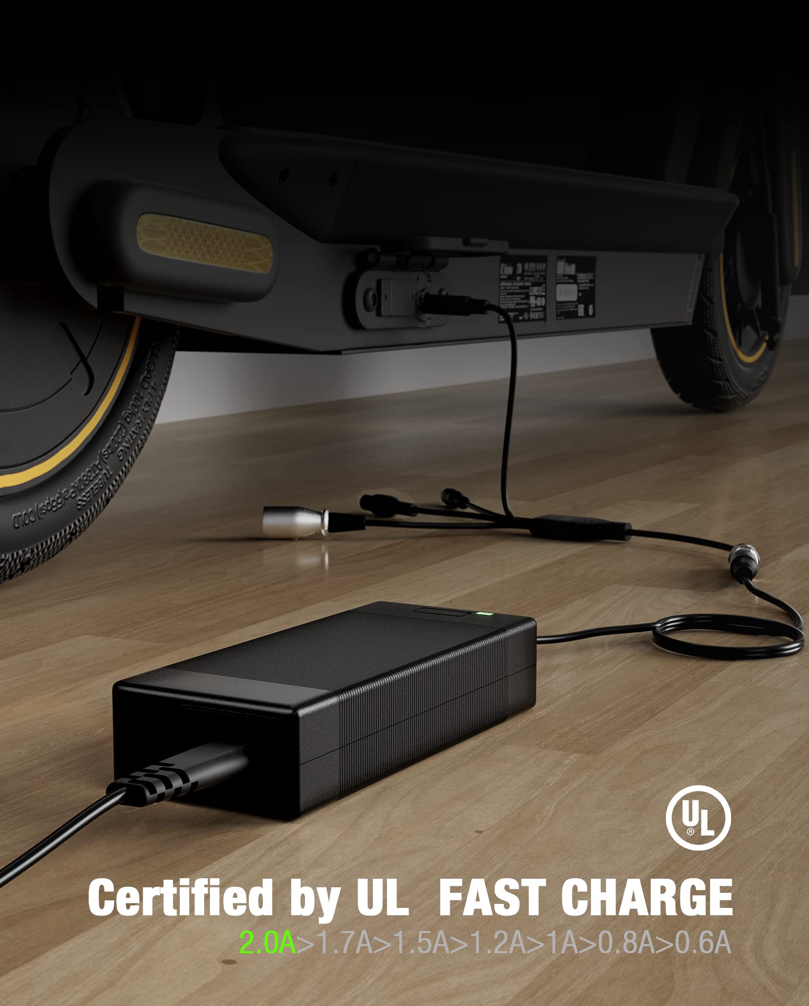 stio Universal Power Adapter Charger for Gotrax/Hiboy, 42V/36V 2A GX16 GX12 3Pins DC5.5-2.5/2.1 XLR 3Prong Connector Power Supply for 36V Lithium Battery UL Certified Charger