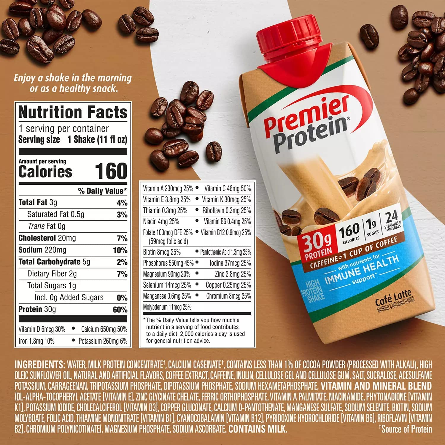 Premier High Protien Shakes Variety Sampler Pack, 11 Fl. Oz Each - Cafe Latte, Chocolate, Vanilla, Caramel, Cake Batter, Chocolate Peanut Butter - 2 of Each Flavor (12 Pack) in The Award Box
