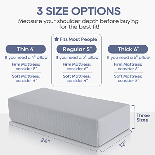 Cube Pillow for Side Sleepers (24"x12"x6", Extra Thick), Memory Foam Rectangle Pillow Support Neck and Shoulder for Pain Relief, Bed Pillow for Sleeping with Removable Cover - King, Queen|Gray
