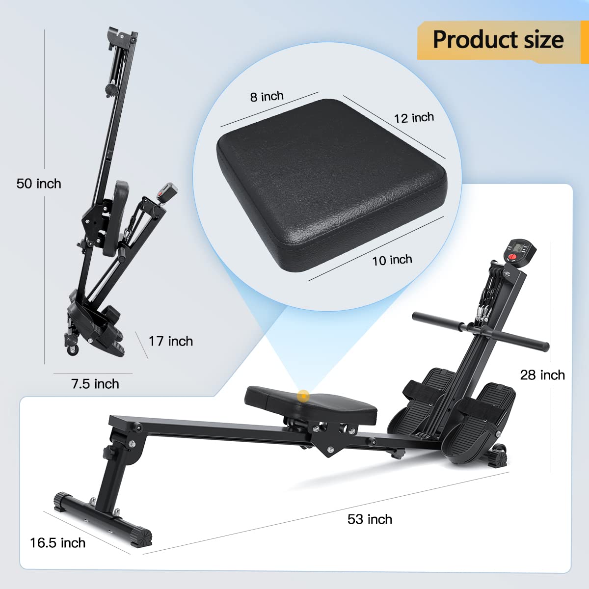 Rowing Machine for Home Use, Rowing Machine Rower for Full Body Exercise Cardio Workout with LCD Monitor & Comfortable Seat Cushion, Quiet & Smooth t-2023 Revolution New Row Machine (Black)
