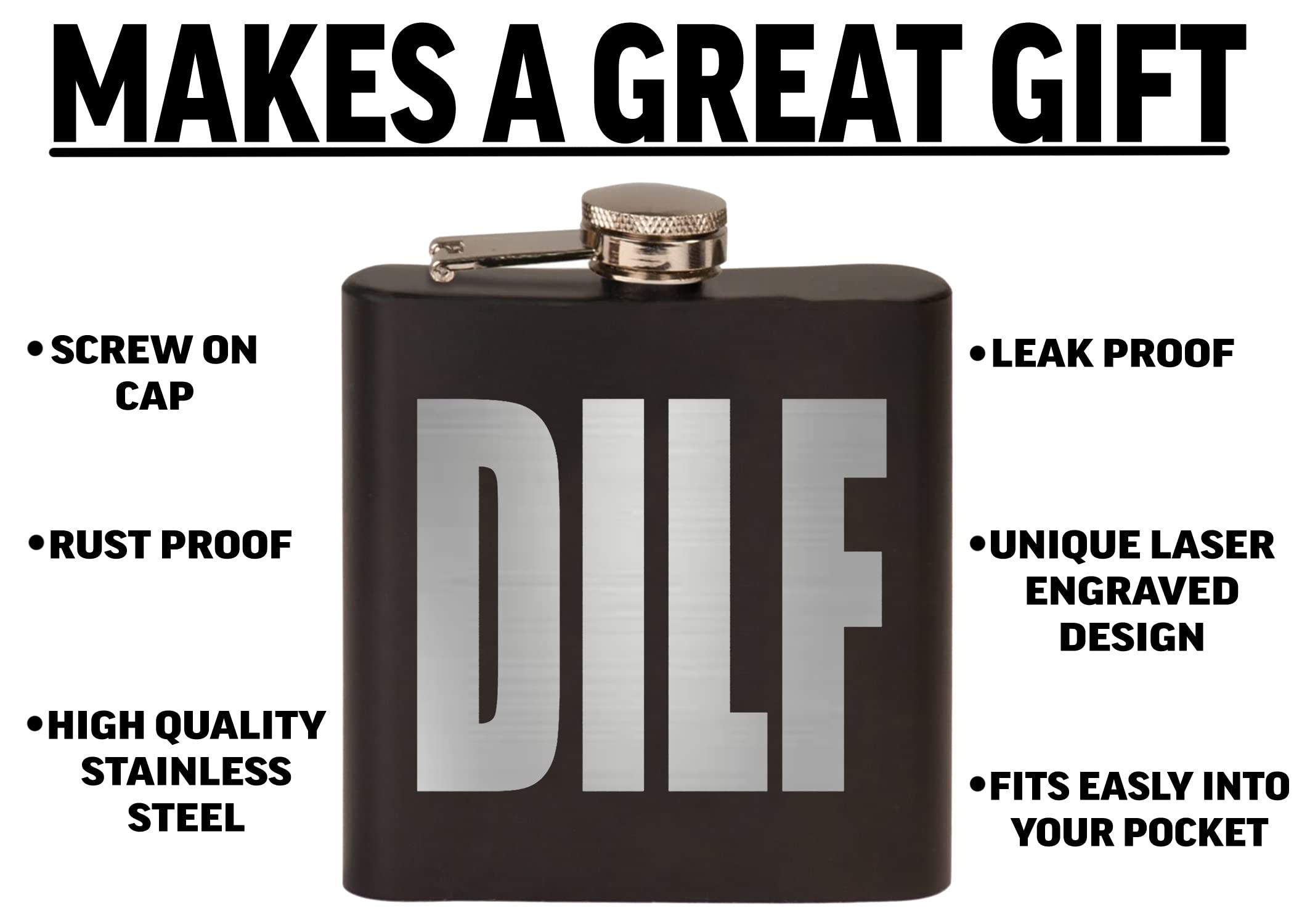 Rogue River Tactical Funny DILF Stainless Steel Hip Flask Premium Matte Black Makes a Great Gift For Him Dad Father Gag Joke Gift