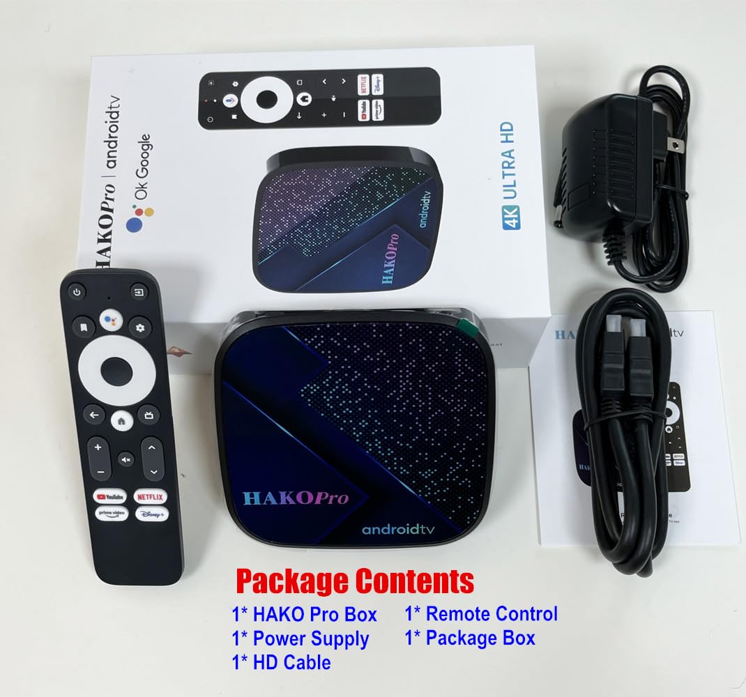HAKO Pro Android 11 TV Box 4GB RAM 32B ROM Amlogic S905Y4-B 2.4G/5G Dual WiFi BT 5.0, AV1, H.265, VP9, HDR 10+, Supports Netflix, Prime Video 4K HDR Box