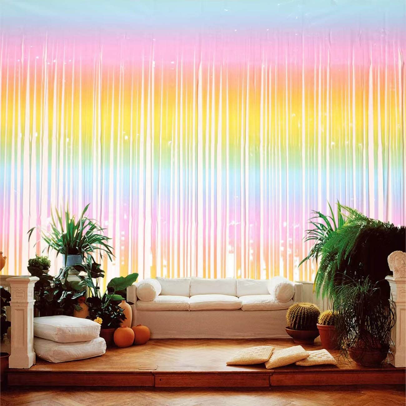 BRZIKWT 2 Pcs Maka Rainbow Foil Curtain Tinsel Backdrop Beautiful Streamers Backdrops Shiny Photoshoot Streamers Perfect for Family Party,Birthday,Christmas,Graduation Decorations(3.2 ft x 8.2 ft)