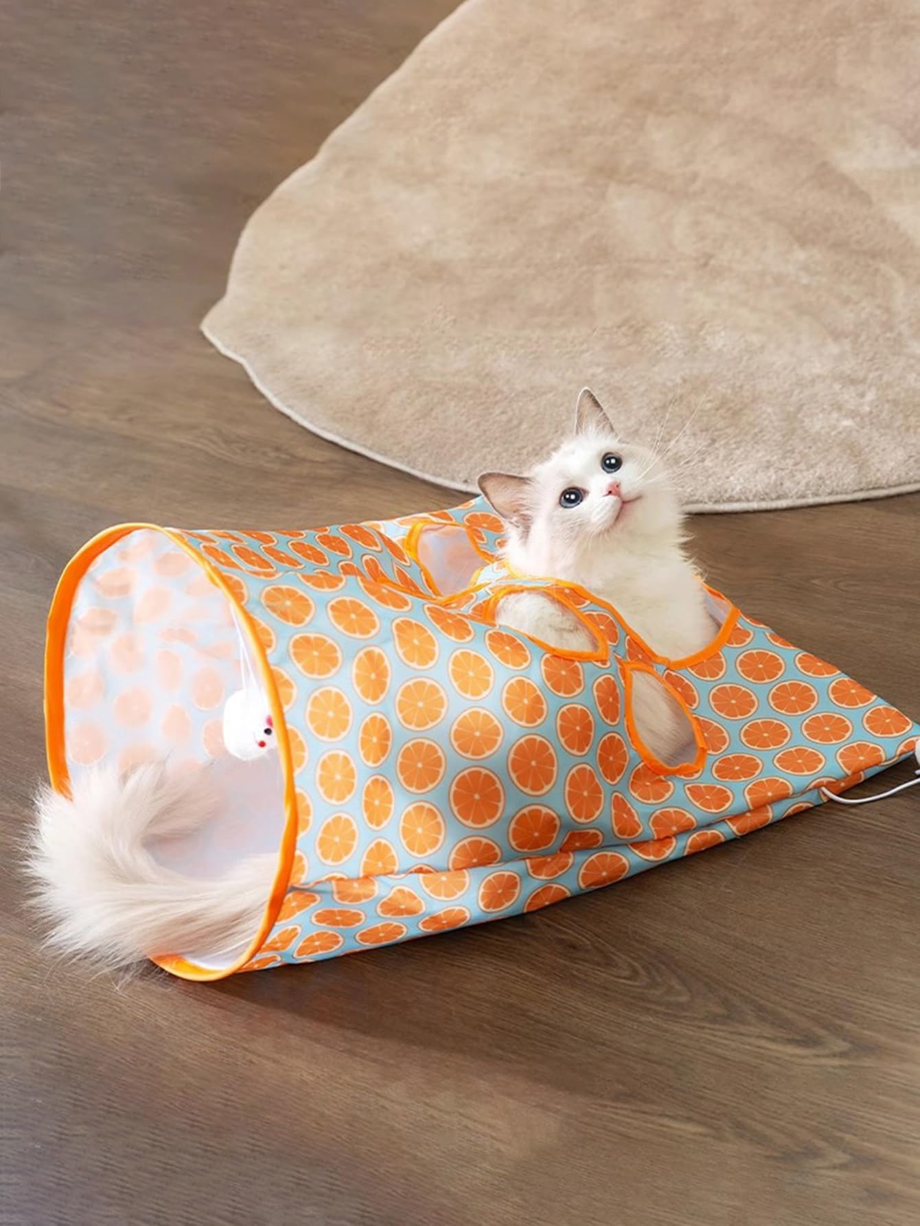 Cat Tunnel Bags for Indoor Cats, 2024 New Cat Self Interactive Toys, Crinkle Paper Collapsible Interactive Pet Cat Tubes with Plush Ball,Orange