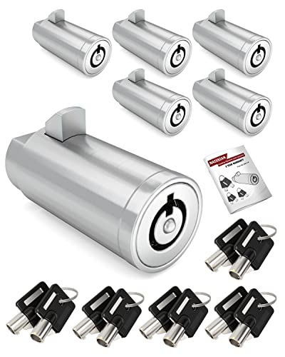 Naissian Universal Vending Machine Lock with Keys Aliked,Tubular Cylinder Lock Compatible for Pepsi,Coke Machine, Snack Machine Coffee Maker, 32MM,Pack of 6, 10 Keys Aliked