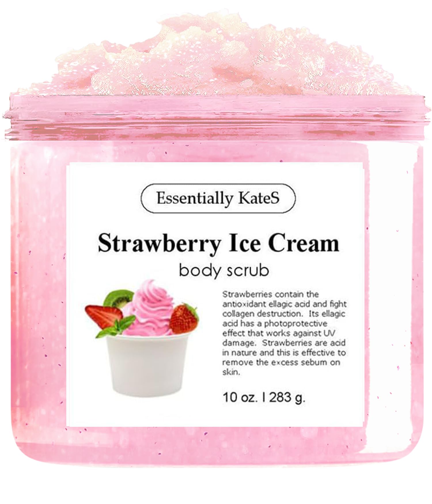 Essentially KateS Strawberry Ice Cream Body Scrub 10 oz - Pack of 1, Natural Strawberry Formula - Deliciously Fragrant, Refreshing, and Skin-Polishing Care - The Best Mother's Day Gift