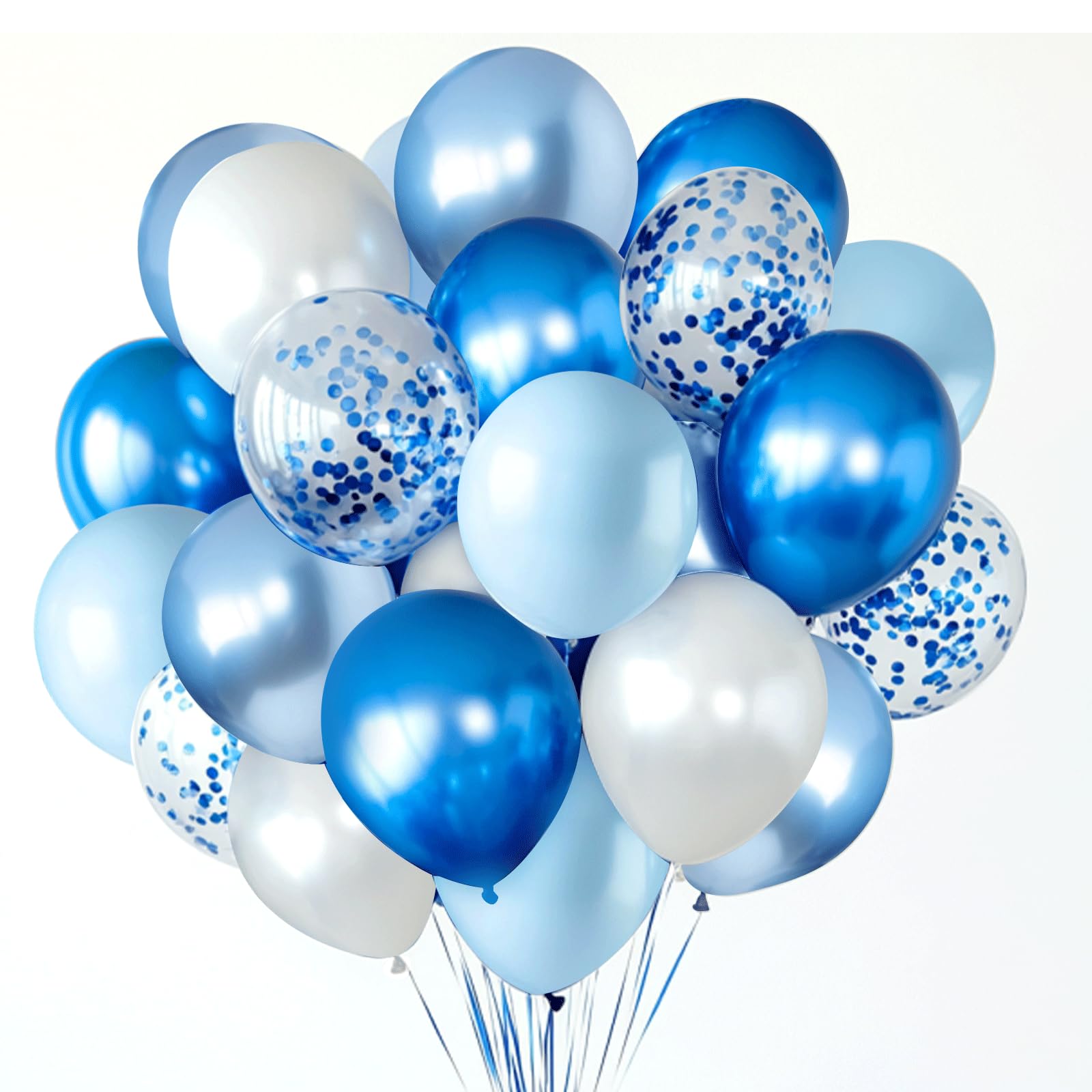 Royal Blue Metallic Blue Confetti Balloons, 50pcs 12 inch Baby Blue Light Blue and White Party Balloons for Boy Baby Shower Men's Birthday Graduation Wedding Party Decoration…