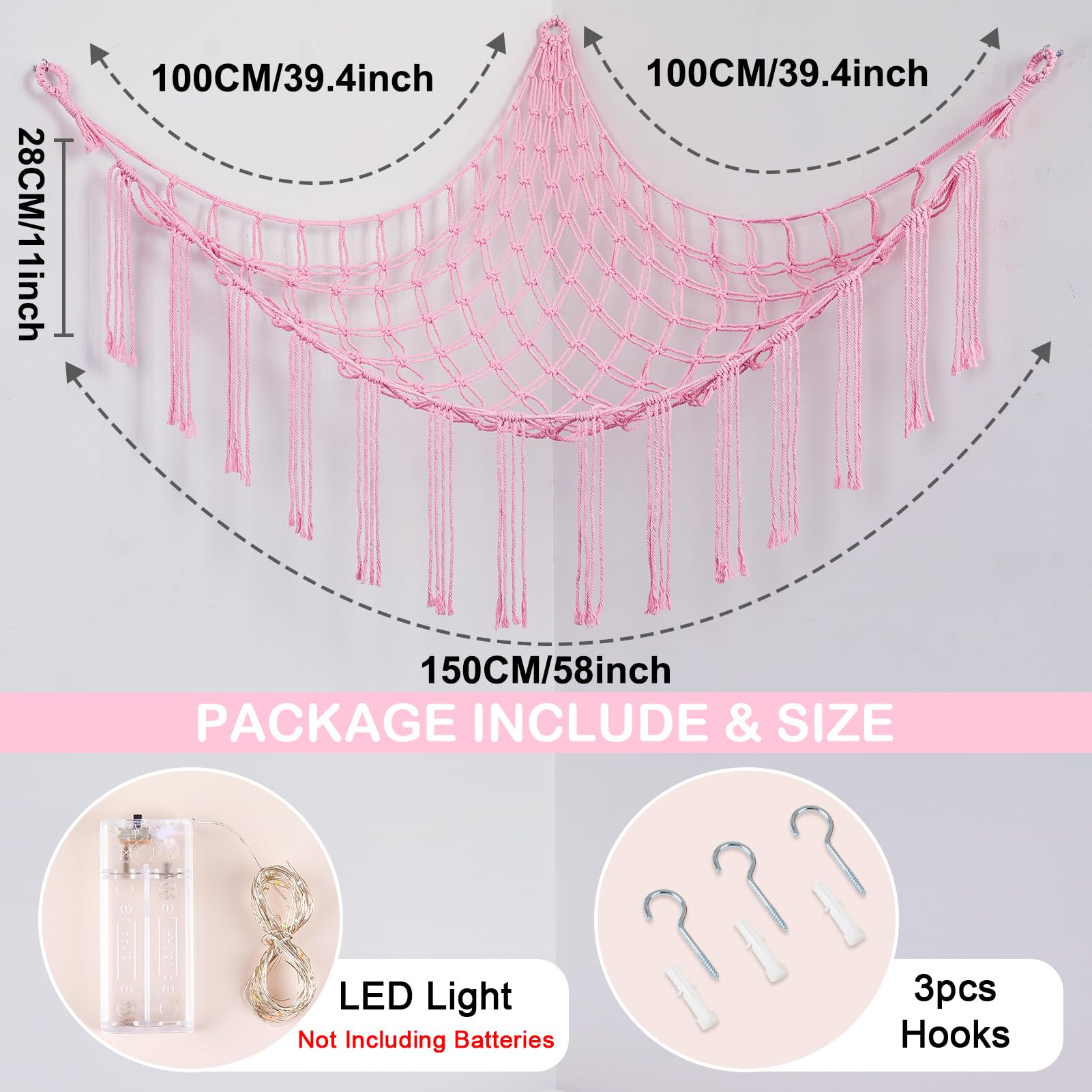 Unicorn Castle Stuffed Animals Hammock Net Toy Storage Organizer Stuffed Animals Storage Toy Holder Boho Macrame Hanging for Nursery Kids Girls Room Decor