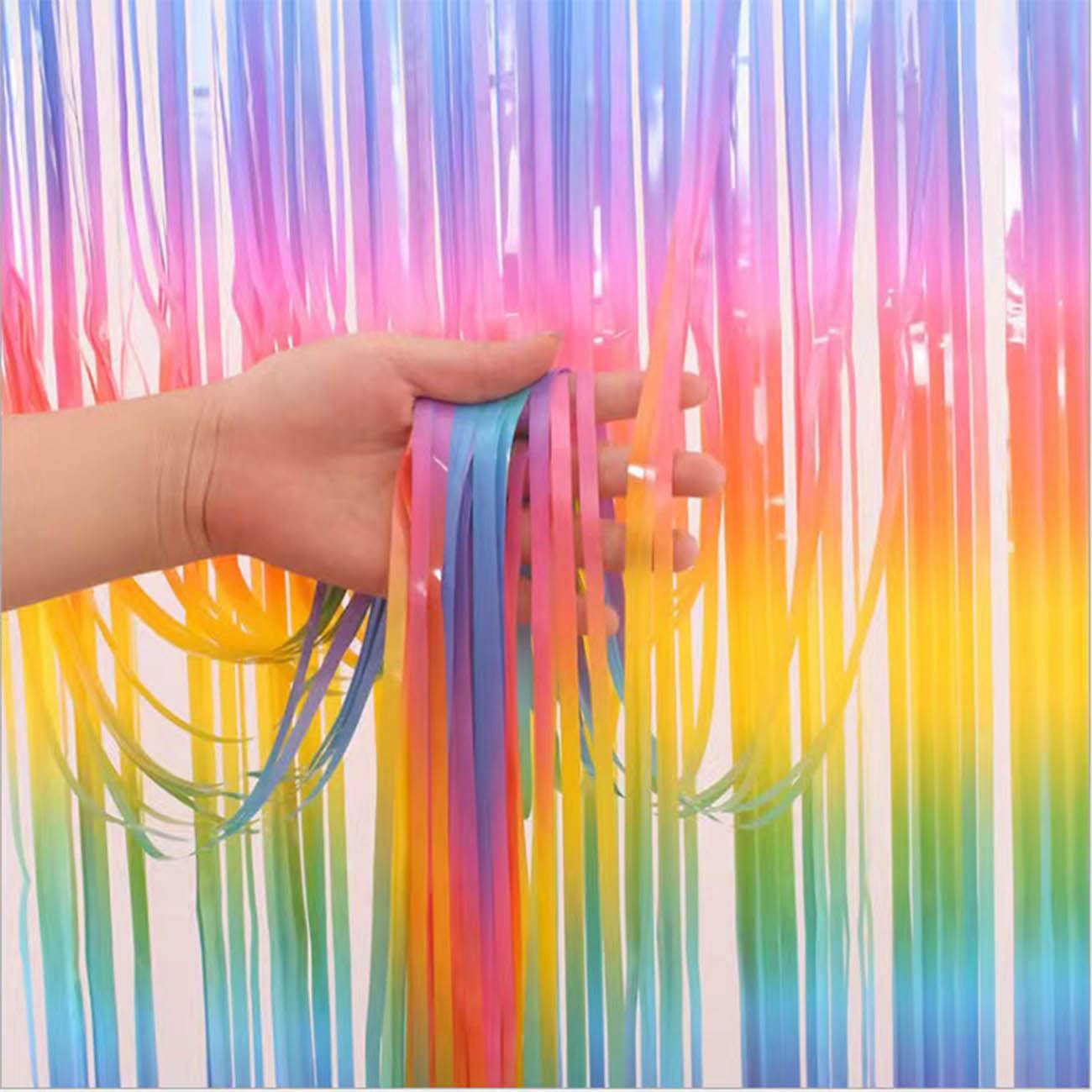 BRZIKWT 2 Pcs Maka Rainbow Foil Curtain Tinsel Backdrop Beautiful Streamers Backdrops Shiny Photoshoot Streamers Perfect for Family Party,Birthday,Christmas,Graduation Decorations(3.2 ft x 8.2 ft)