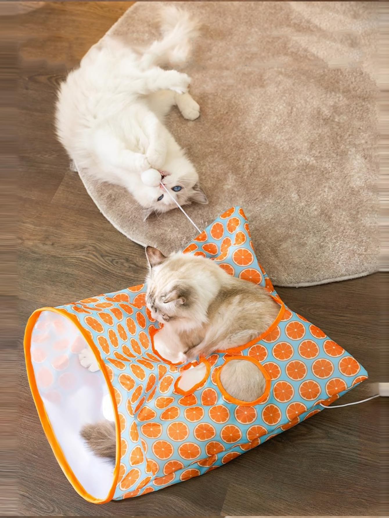 Cat Tunnel Bags for Indoor Cats, 2024 New Cat Self Interactive Toys, Crinkle Paper Collapsible Interactive Pet Cat Tubes with Plush Ball,Orange
