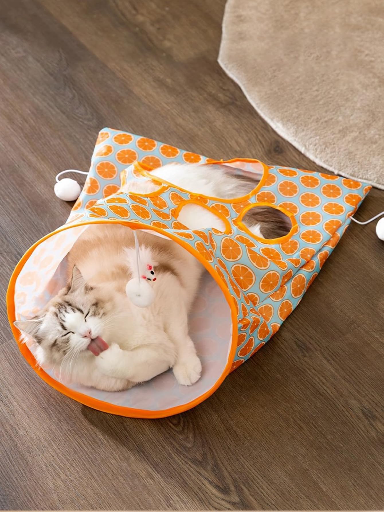 Cat Tunnel Bags for Indoor Cats, 2024 New Cat Self Interactive Toys, Crinkle Paper Collapsible Interactive Pet Cat Tubes with Plush Ball,Orange