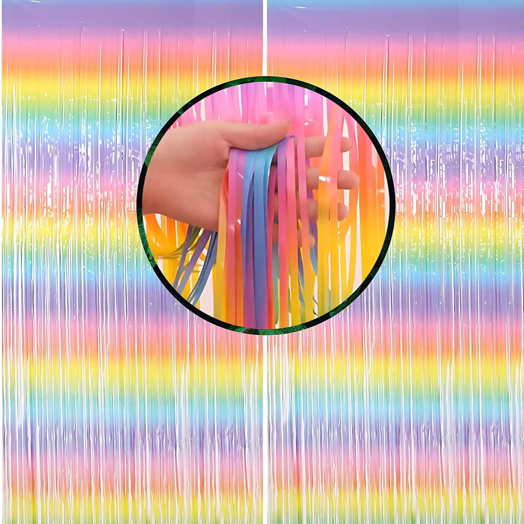 BRZIKWT 2 Pcs Maka Rainbow Foil Curtain Tinsel Backdrop Beautiful Streamers Backdrops Shiny Photoshoot Streamers Perfect for Family Party,Birthday,Christmas,Graduation Decorations(3.2 ft x 8.2 ft)