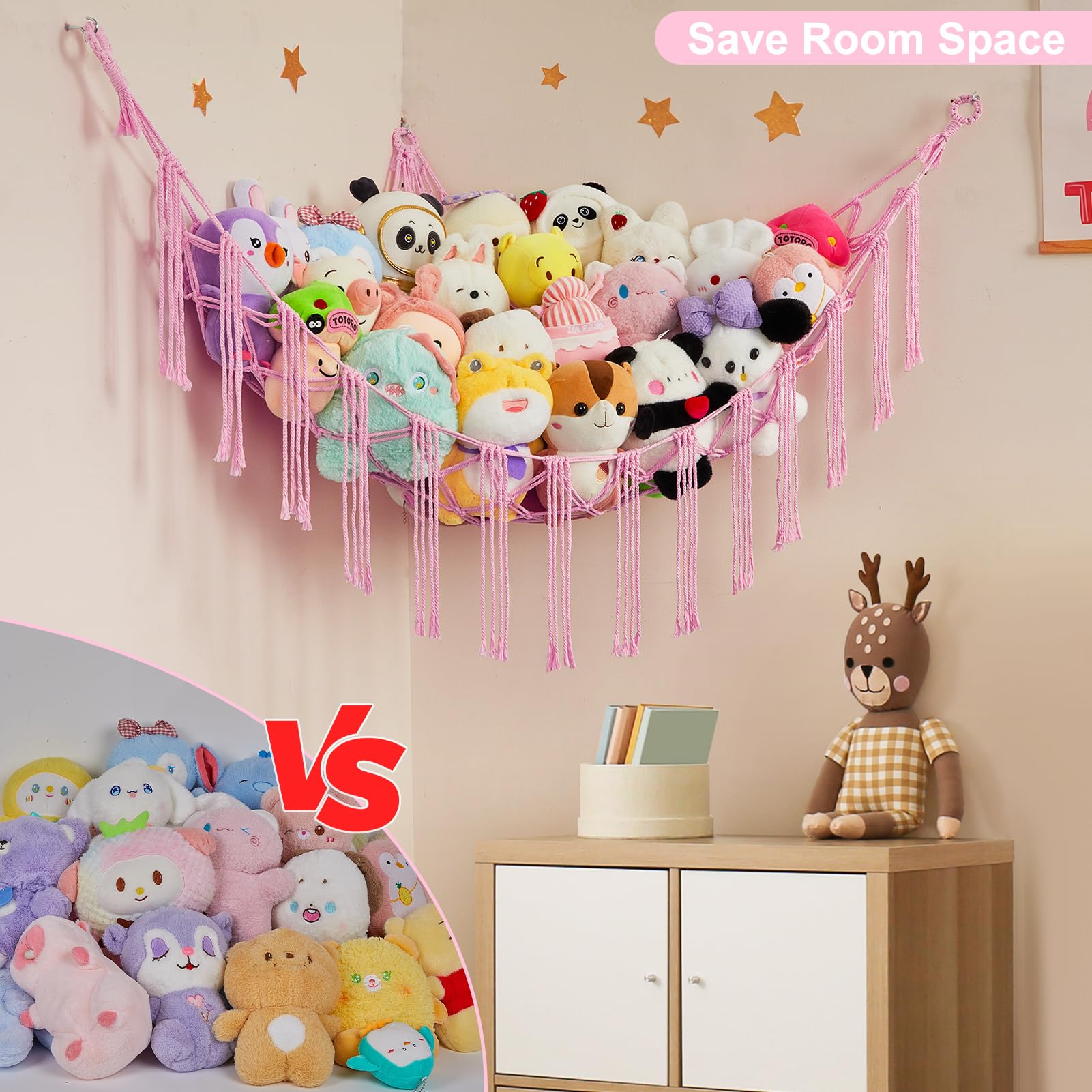 Unicorn Castle Stuffed Animals Hammock Net Toy Storage Organizer Stuffed Animals Storage Toy Holder Boho Macrame Hanging for Nursery Kids Girls Room Decor