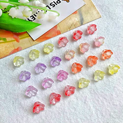 100Pcs Czech Glass Flower Beads,Rainbow Mix Trumpet Crystal Loose Glass Beads,Bulk Bell Flower Spacer Beads,for Jewelry Making Bracelets Necklaces Earrings Key Chains Accessories DIY Crafts Gifts