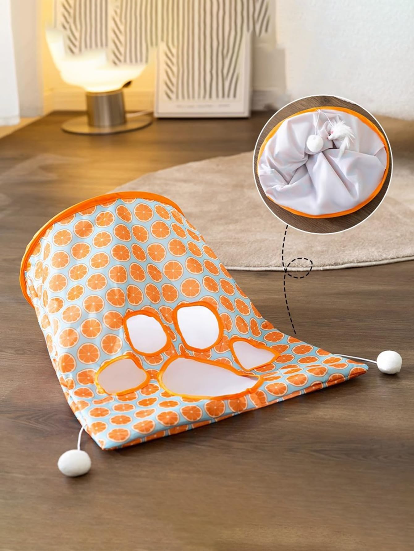 Cat Tunnel Bags for Indoor Cats, 2024 New Cat Self Interactive Toys, Crinkle Paper Collapsible Interactive Pet Cat Tubes with Plush Ball,Orange