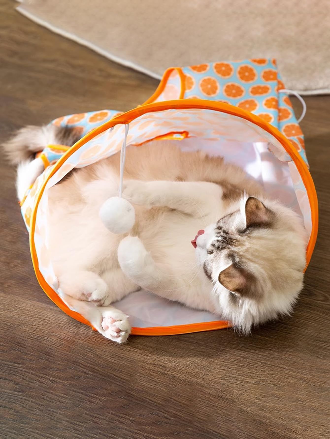 Cat Tunnel Bags for Indoor Cats, 2024 New Cat Self Interactive Toys, Crinkle Paper Collapsible Interactive Pet Cat Tubes with Plush Ball,Orange