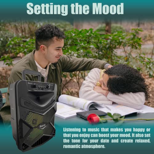 Iburst Portable Bluetooth PA Speaker System Rechargeable Outdoor Subwoofer, Microphone in, Party Lights, USB, Radio, Wired Microphone + Remote Stereo Loud Sound (IB12)