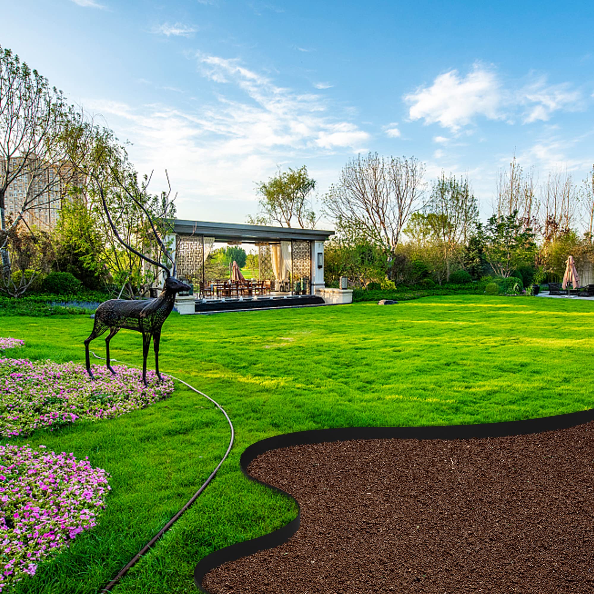Watayo 30 FT Grass Barrier Landscape Edging Coil -5 inch Depth Terrace Board Edging -Flexible Garden Bed Edging -Weed Barrier Edging for Garden Lawn Area Backyard Driveway Path Sidewalk