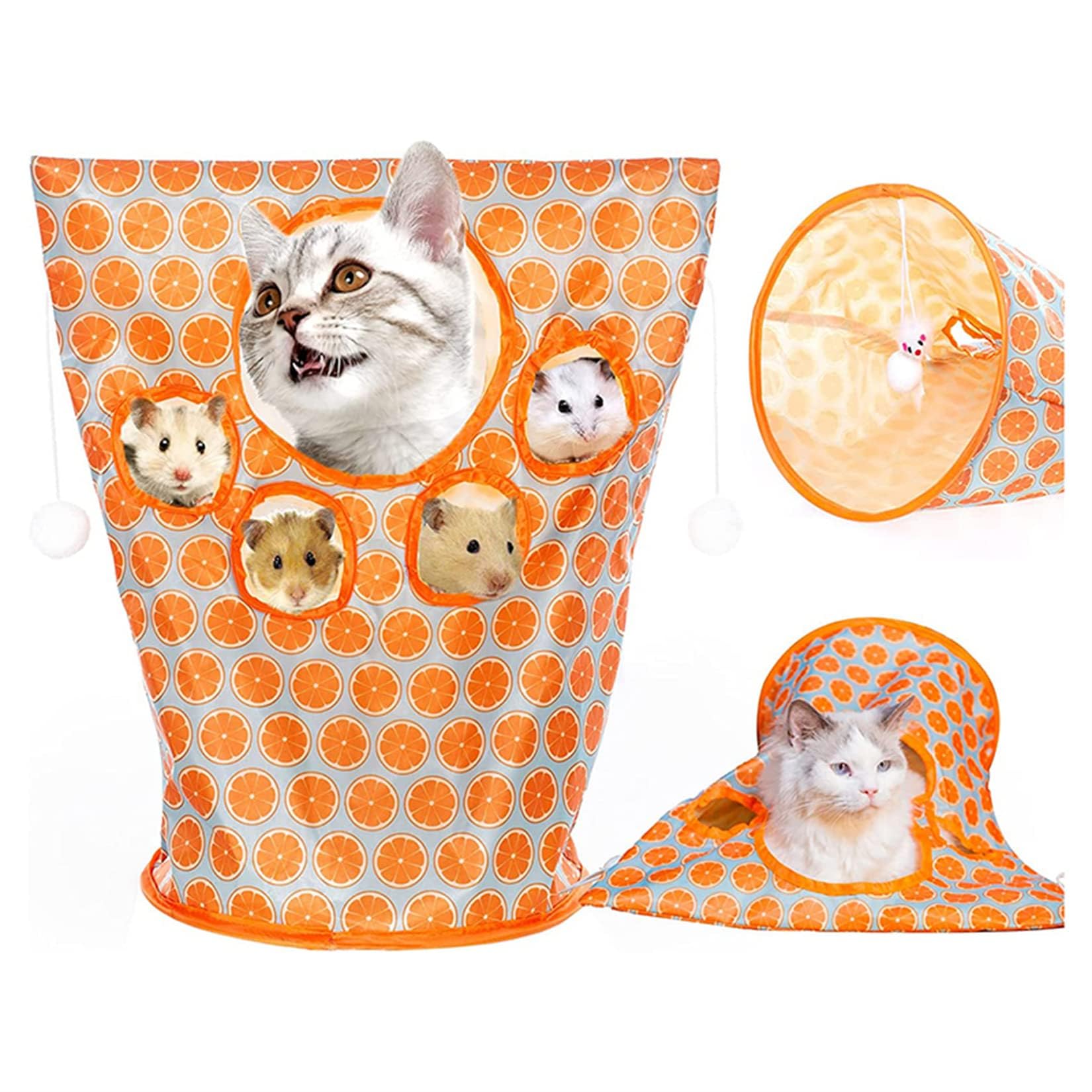 Cat Tunnel Bags for Indoor Cats, 2024 New Cat Self Interactive Toys, Crinkle Paper Collapsible Interactive Pet Cat Tubes with Plush Ball,Orange