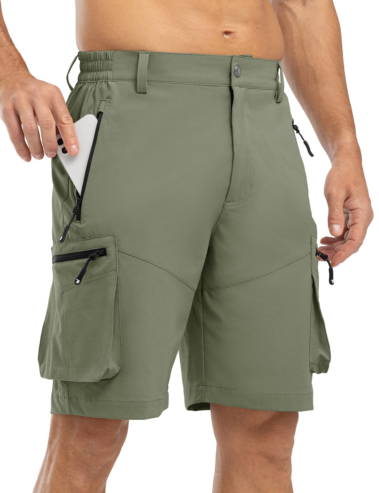 TBMPOY Men's Hiking Work Shorts Quick Dry Cargo Outdoor Athletic Short for Men Zip Pockets Camping Fishing Sage Green 34