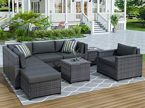 GODAFA 8-Piece Outdoor Patio Furniture Set,All-Weather PE Wicker Rattan Conversation Sectional Sofa with Comfortable Cushions for Backyard Porch Poolside, Gray