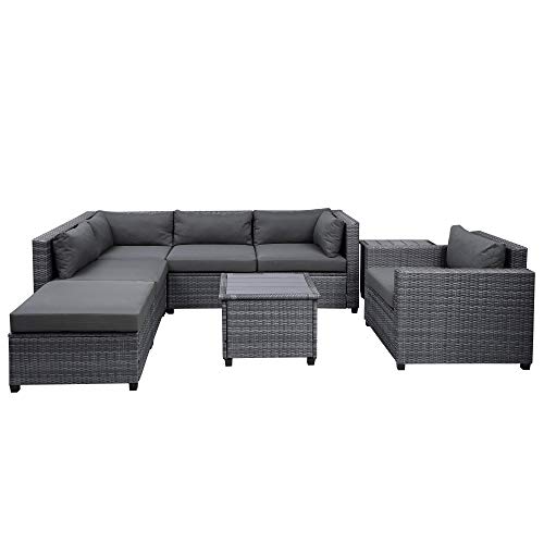 GODAFA 8-Piece Outdoor Patio Furniture Set,All-Weather PE Wicker Rattan Conversation Sectional Sofa with Comfortable Cushions for Backyard Porch Poolside, Gray
