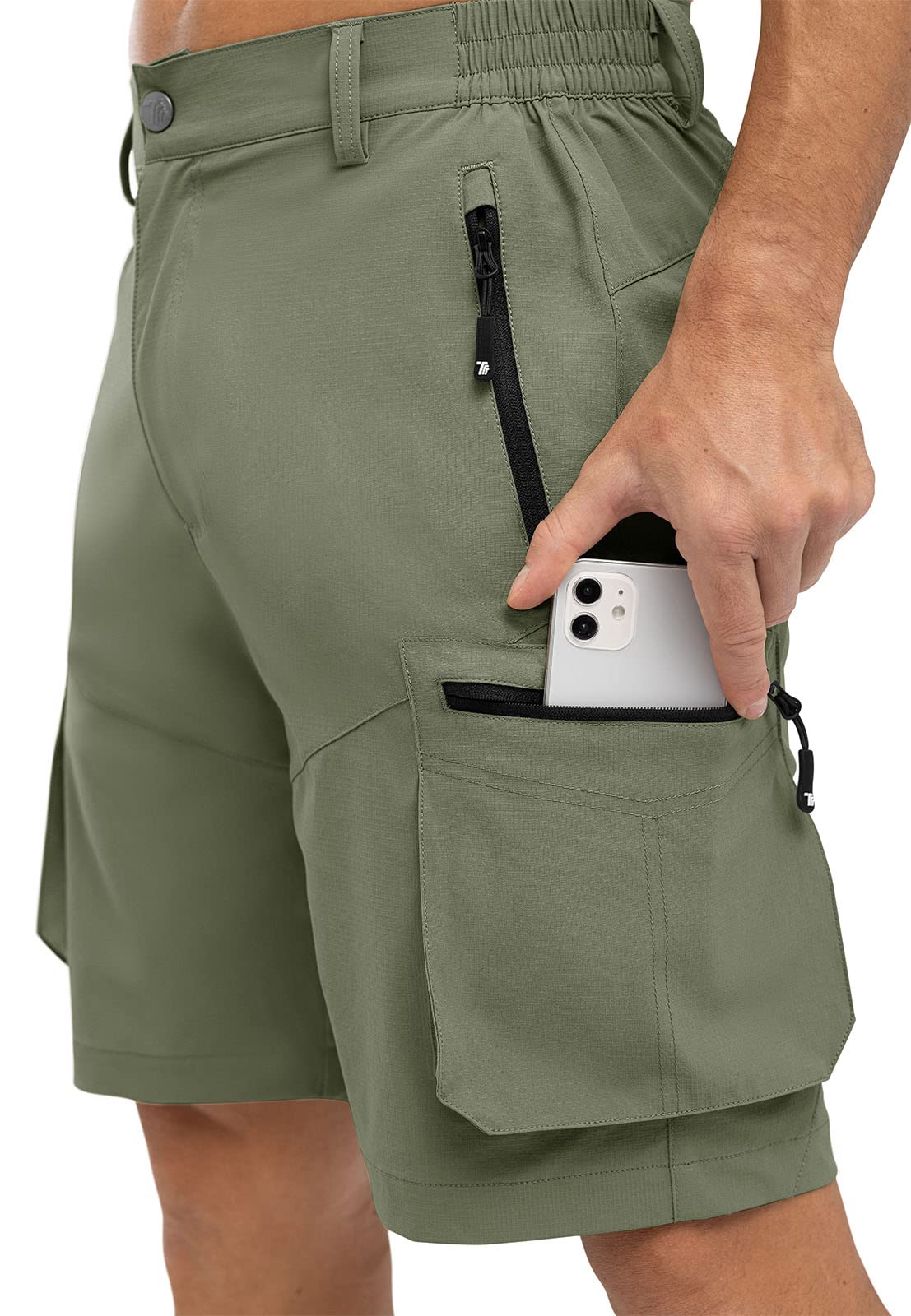 TBMPOY Men's Hiking Work Shorts Quick Dry Cargo Outdoor Athletic Short for Men Zip Pockets Camping Fishing Sage Green 34