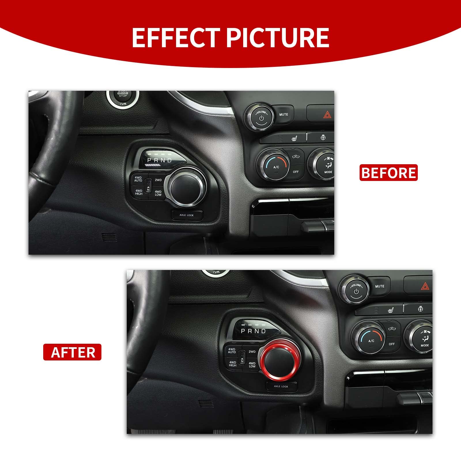 CheroCar for Dodge RAM Aluminum Center Console 4WD Switch Knob Button Cover for 2018-2023 Dodge RAM,Red…
