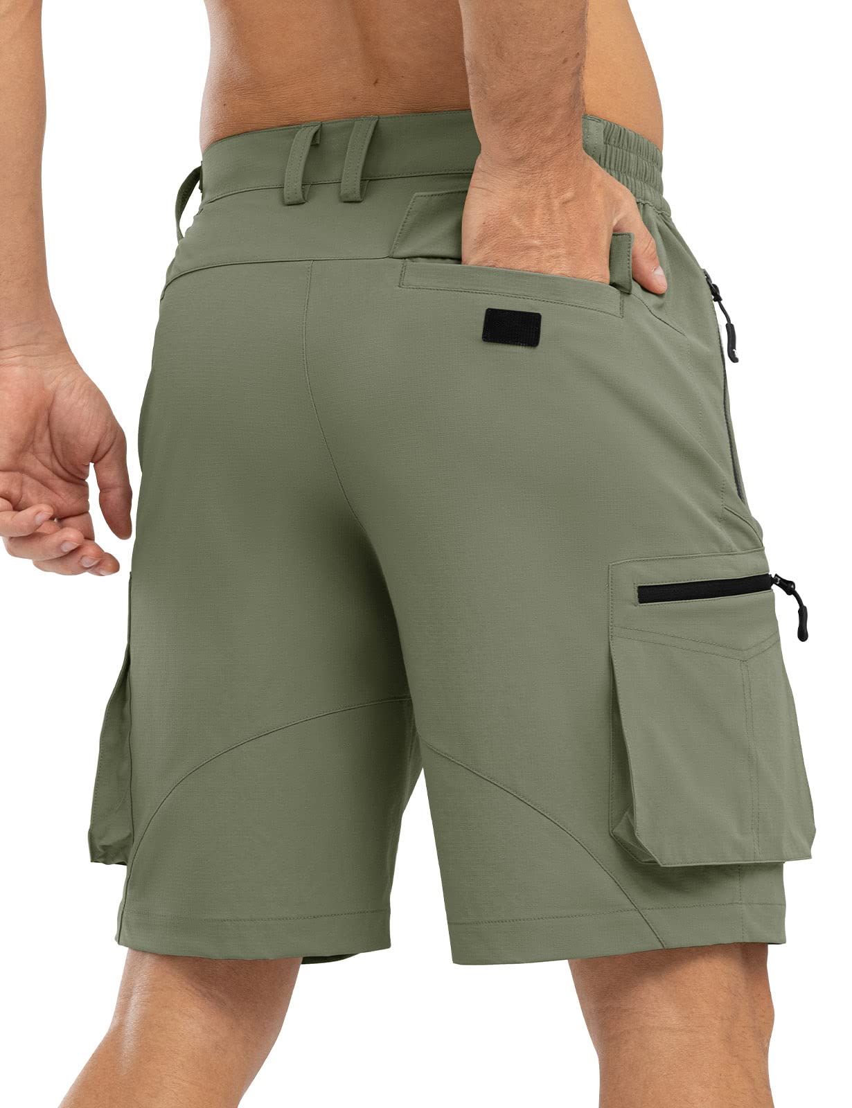 TBMPOY Men's Hiking Work Shorts Quick Dry Cargo Outdoor Athletic Short for Men Zip Pockets Camping Fishing Sage Green 34