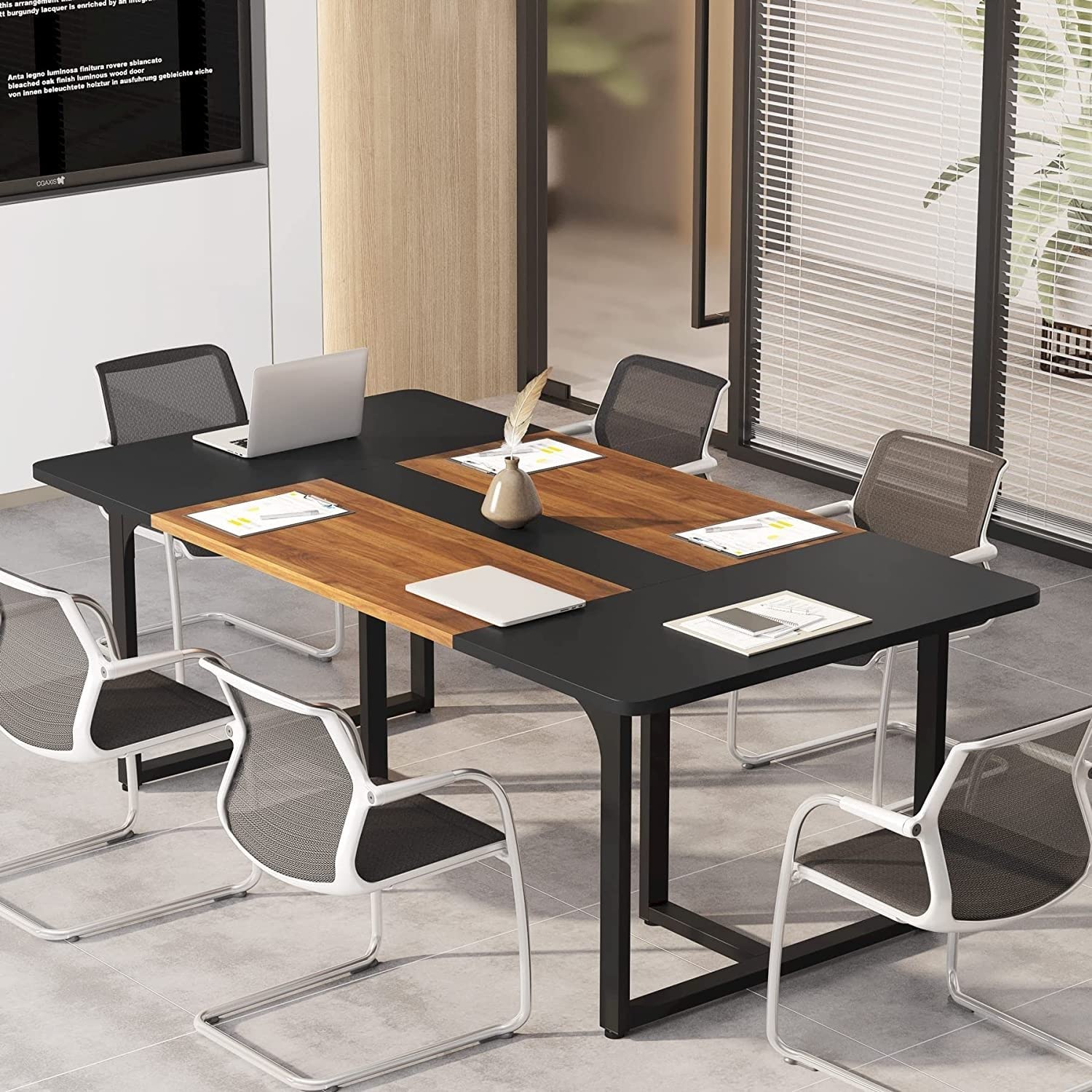Rectangle Conference Table 6ft Meeting 70.8l X 35.4w 29.5h Brown Industrial Modern Contemporary Rectangular Metal Wood Modular