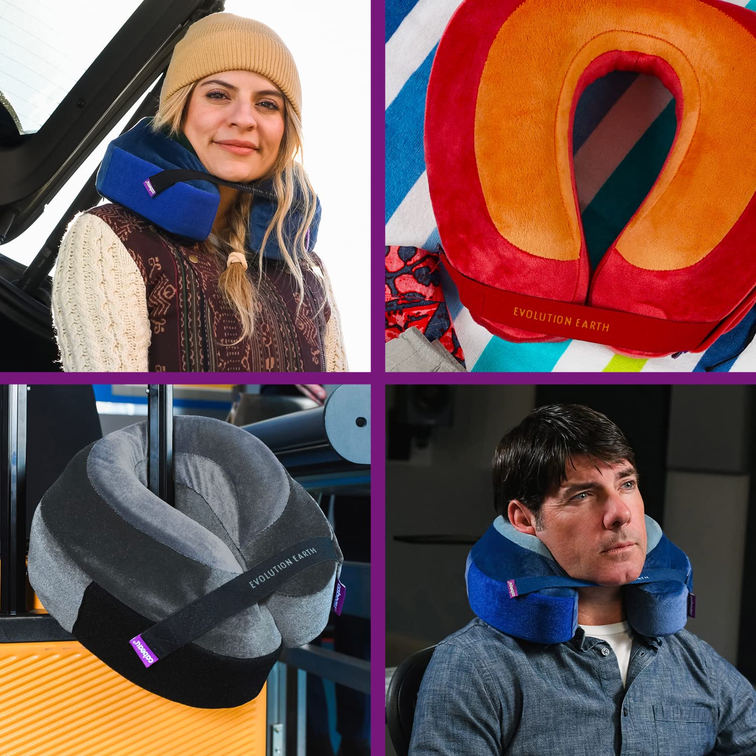 Cabeau Best Neck Pillow for Travel – Evolution Earth – 360° Head, Neck and Chin Support for Sleeping – Sustainable Memory Foam - Removable, Washable Cover with Compact Carrying Case (Water)